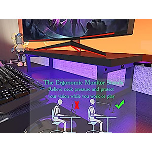SZXKT L Shaped Computer Desk with Monitor Stand and Power Outlets,Gaming Desk with Storage Shelf and LED Lights,Home Office Reversible Corner with Hooks (Black)