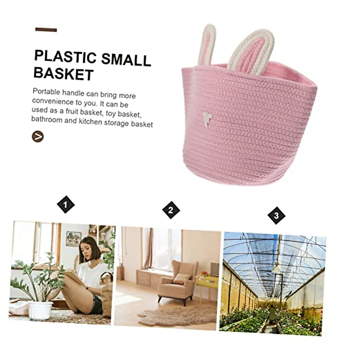 Cabilock Boho Decor Rope Rabbit Basket Snacks for Pink Cotton Rope Household Bohemian Decor