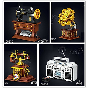 SCTCACR ZG 00936-939 Mini Blocks Kids Building Bricks Girls Toys Boys Puzzle Sewing Machine Phonograph Radio Telephone Model Adult Gift (00936-Sewing Machine)
