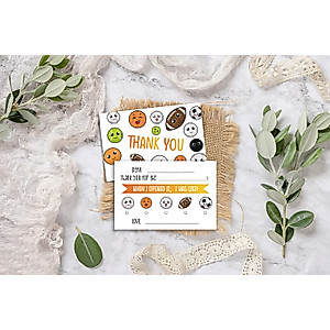 QOFO Basketball Football Sports Fill in the Blank Thank You Cards,Gender Neutral Thank You Notes,For Boys Birthday Party,Event,or Holiday Use,Thank You Notes with Envelopes Set of 25-GXK12
