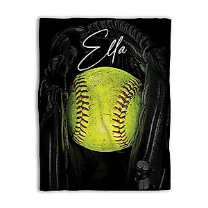 OhaPrints Custom Softball Ball Gift for Fan Lovers Personalized Name Soft Sherpa Throw Blankets Cozy Fuzzy Fleece Throws for Tv Sofa Couch Comfy Fluffy Blanket 30X40 50X60 60X80