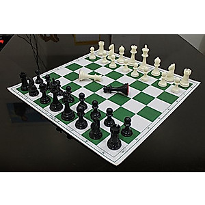 StonKraft 17'' x 17'' Tournament Chess Vinyl Foldable Chess Game with Solid Plastic Pieces (with Extra Queen) - Ideal for Professional Chess Players