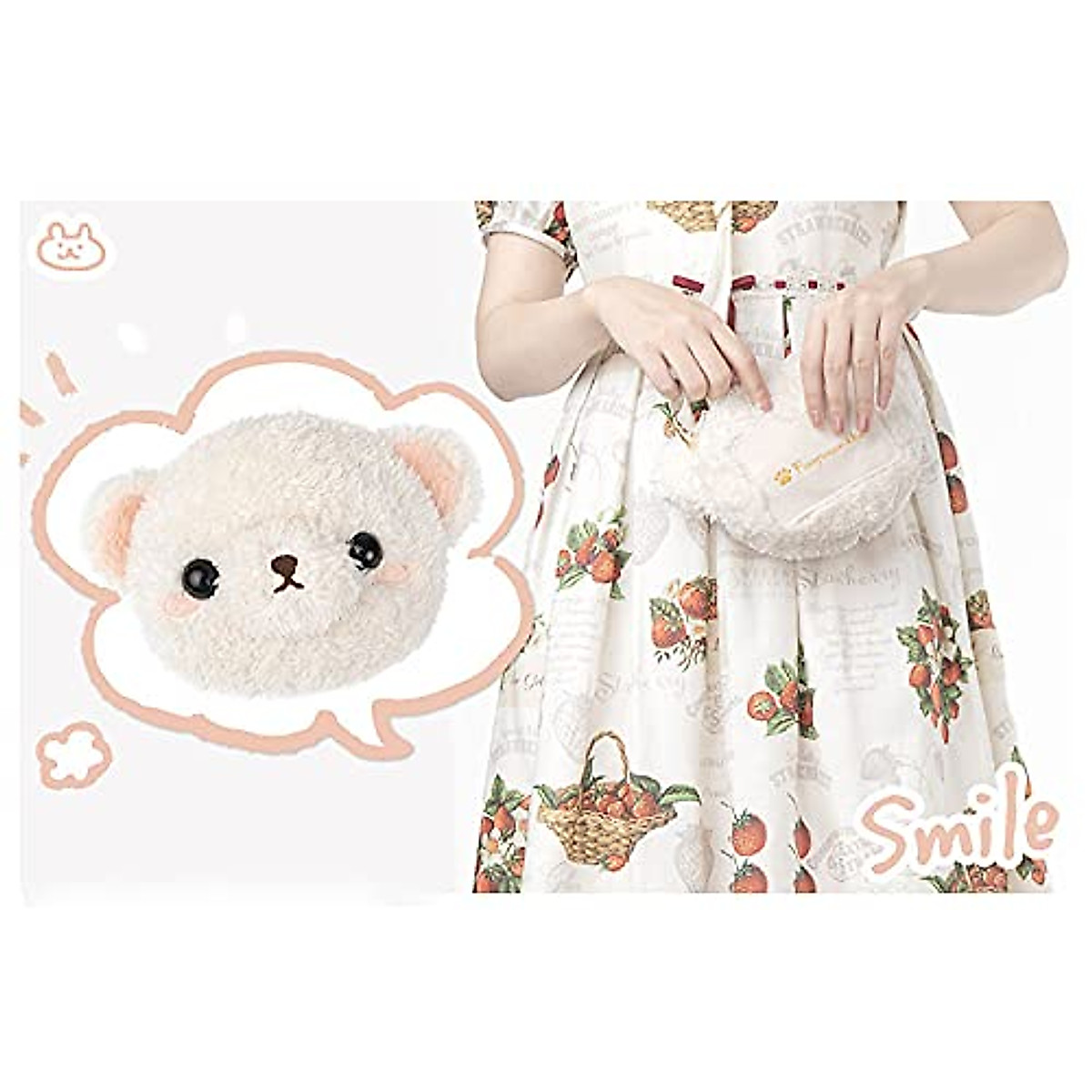 Hipi-shop Bear lolita plush Japanese cute Plush bag Creative shoulder bag Wallet Purse CrossBody bag for women and Girls (Black)