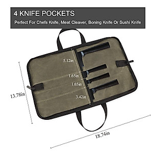 Ruibo Chef's Knife Roll Bag, Waxed Canvas Knife Carrying Case With Durable Handles, Portable Knife Roll Case For Working,4 Slots
