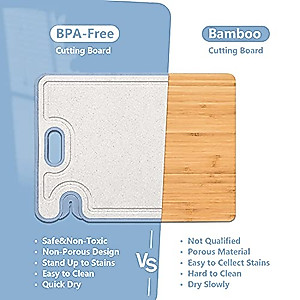 PICKWILL Plastic Cutting Board Set, Plastic Chopping Boards for Kitchen with Knife Sharpener, BPA Free Cutting Boards with Juice Grooves Easy-Grip Handle, Non-Slip, Non-Porous, Dishwasher Safe