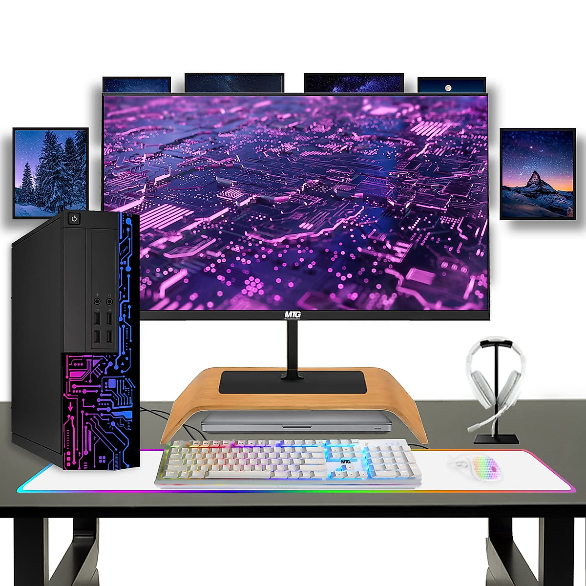 TechMagnet Computer Desktop PC, Intel Core i7, Siwa 8, 16GB RAM, 128GB SSD Boot + 2TB HDD, New MTG Dual 24 Inch Monitor, Gaming Kit with Webcam, WiFi, Win 11 Home (Renewed)