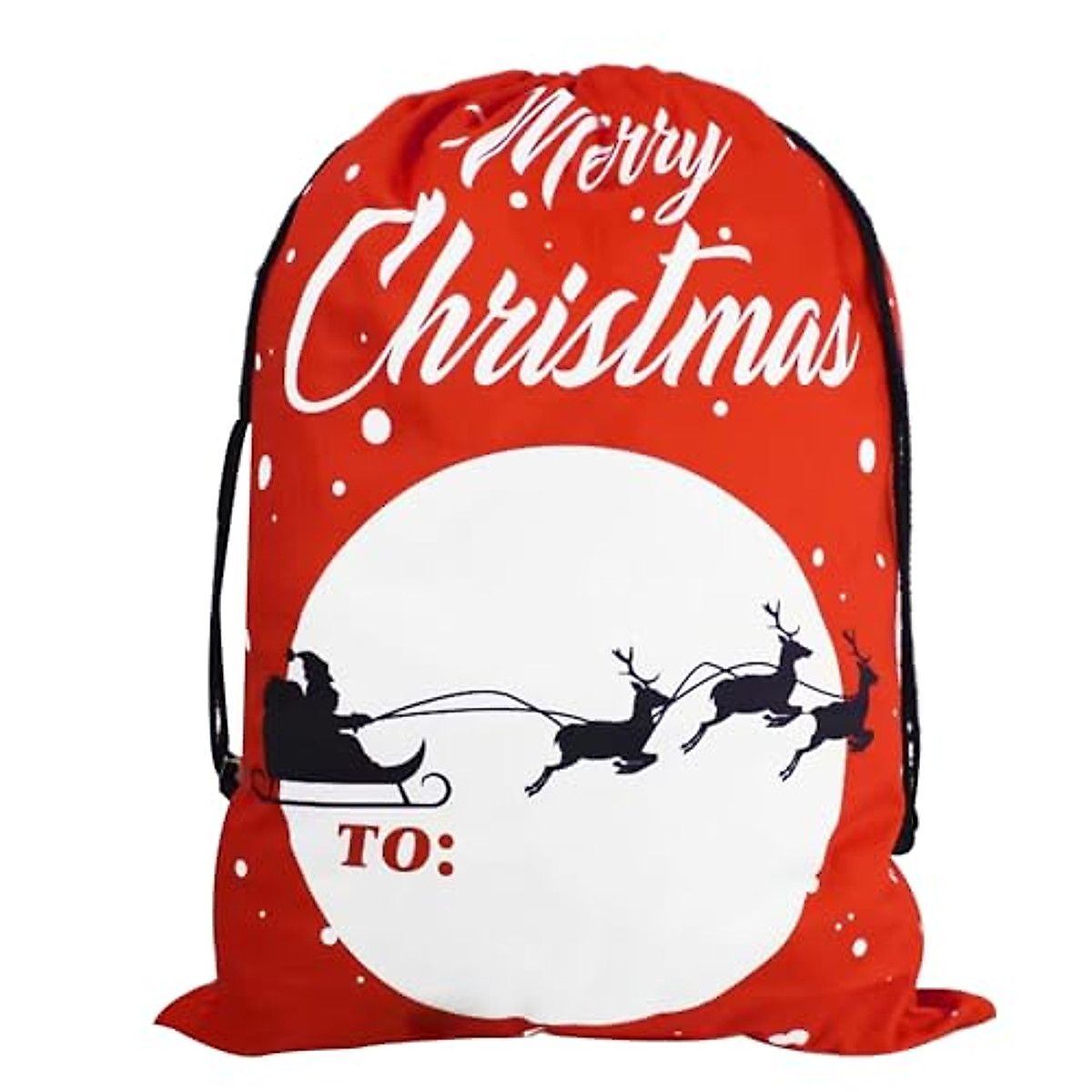 ulafbwur Hand Washable Santa Bag Reusable with Reindeer Sleigh Design Large 70x50cm Size Heavy Duty Cotton Material Festive Drawstring for Red