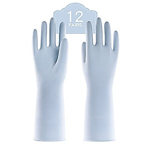 PACIFIC PPE 12 Pairs Dishwahsing Gloves, 12 Inches Rubber Gloves, Blue Kitchen Gloves, Long Dish Gloves for Household Cleaning, Gardening, Small