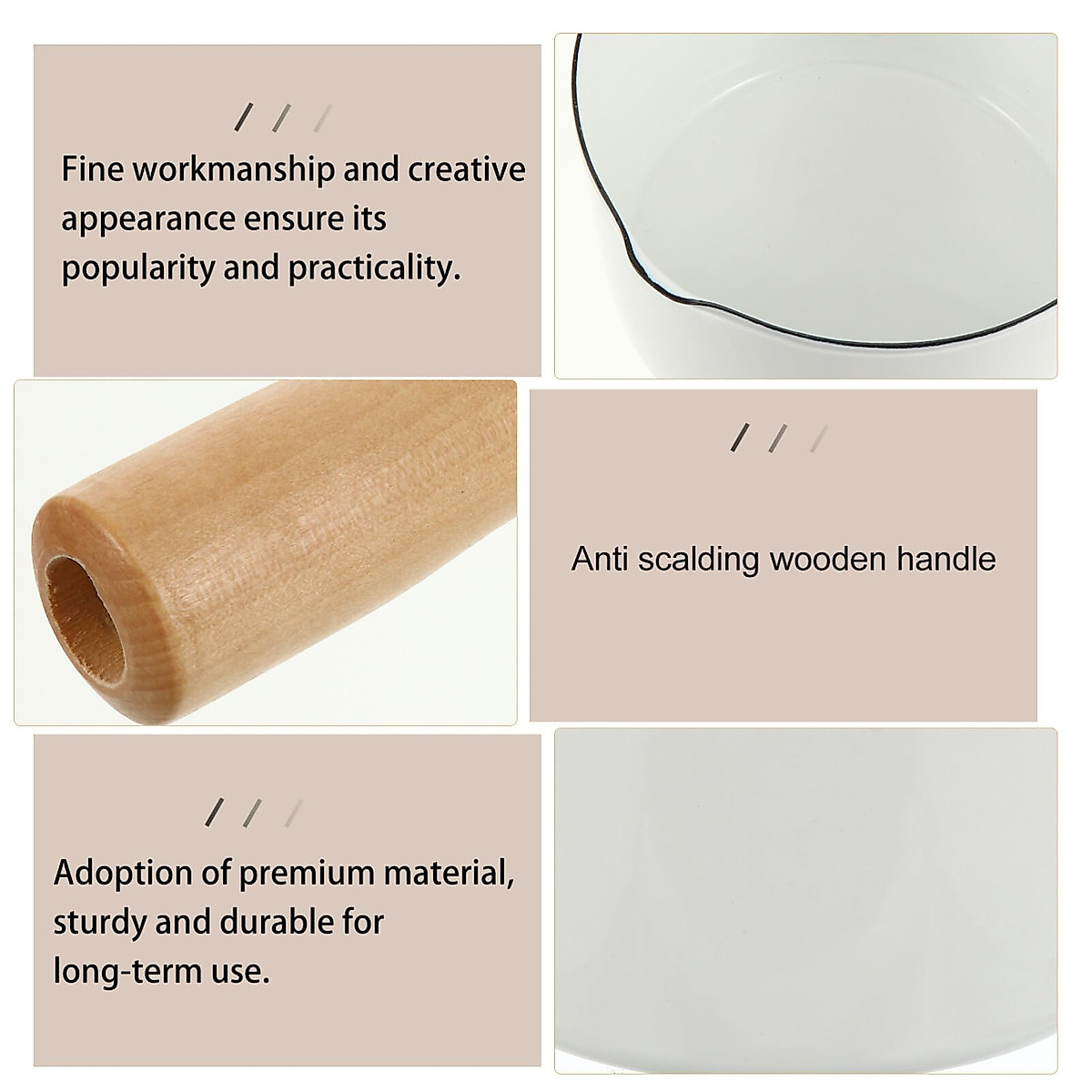 Cabilock Sauce Pan Ceramic Saucepan Small Milk Pot Enamel Butter Warmer Soup Milk Boiling Melting Pot with Wood Handle for Milk Melting Chocolate Candy Candle Making Milk Pan Coffee Warmer