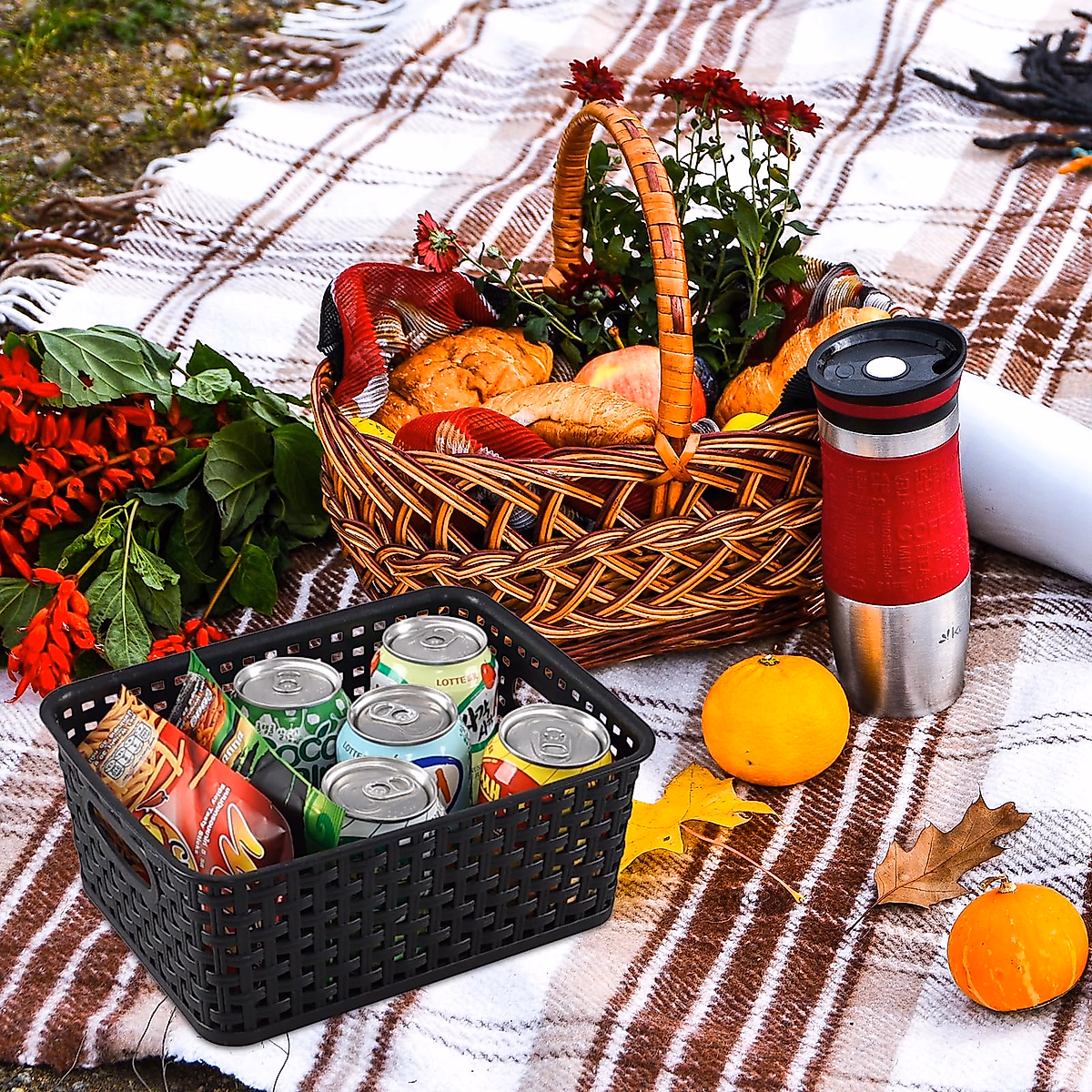 Ewingger Set of 6 Black Plastic Storage Baskets, Small Organzing Basket Bin