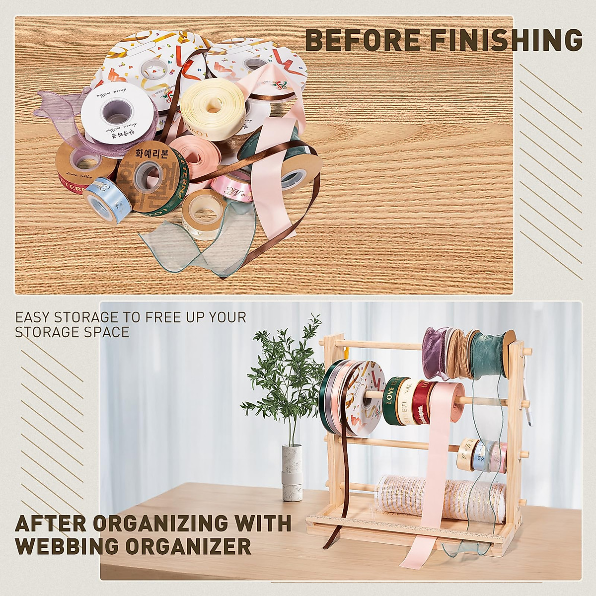 PUNLUXU Ribbon Storage Rack Spool Holder Organizer Sewing Craft Wreath Mesh Crochet Thread Tulle Roll Washi Tape Craft Florist Wrapping