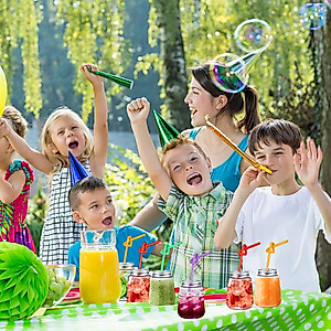 Rtteri 50 Pack Plastic Mason Jars with Lids and Straws Plastic Juice Bottles Bulk Drink Containers with Aluminum Caps Clear Beverage Containers for Iced Coffee Milk Tea (12 Oz)