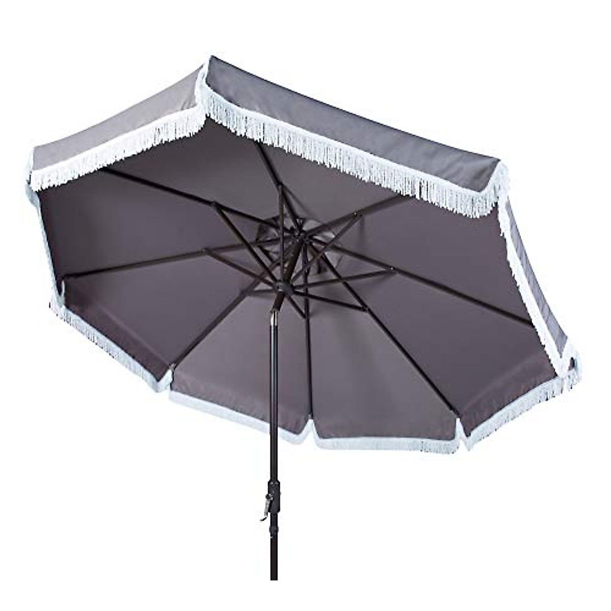 Safavieh PAT8008A Collection Milan Fringe Navy and White 9Ft Crank Outdoor Push Button Tilt Umbrella
