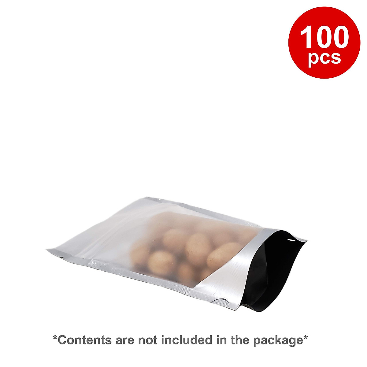 Matte Black/Clear Mylar Stand Up Bags Pouches with Zipper for Food Storage 3.5" x 5" x 2" (Up to 1oz) 100 pcs