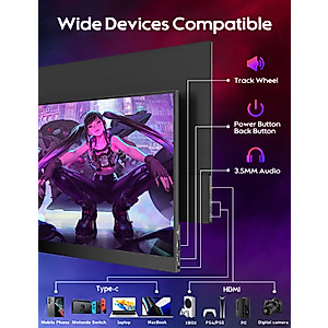 HONGO 16.1'' 144Hz Portable Gaming Monitor for Laptop, 1080P FHD IPS Screen with HDR, 1200:1 FreeSync, Ultra Slim & Eye Care,Travel Monitor External Screen for Laptop, PC, PS5, Mac, Xbox