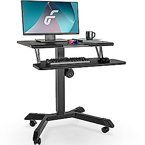 Fenge Mobile Standing Desk, Laptop Desk with Keyboard,Rolling Standing Desk Laptop Cart on Wheels,Height Adjustable Computer Workstation,Home Office LC-G27201WB