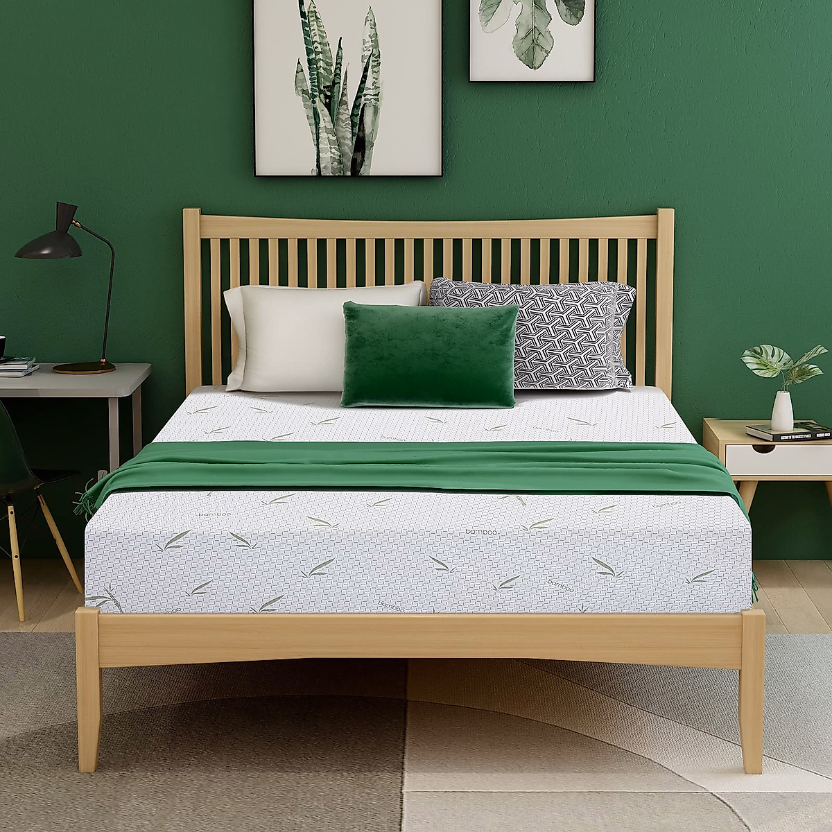 Airdown California King 10 Inch Memory Foam Mattress with Breathable Bamboo Cover, Medium Firm Green Tea Gel Mattress for Pressure Relieving, CertiPUR-US Certified, Made in USA