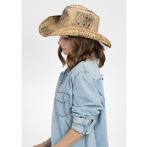 Peter Grimm Drifter Hats, Woven Straw Hat Unisex, Cowboy & Cowgirl (Black, Maverick)