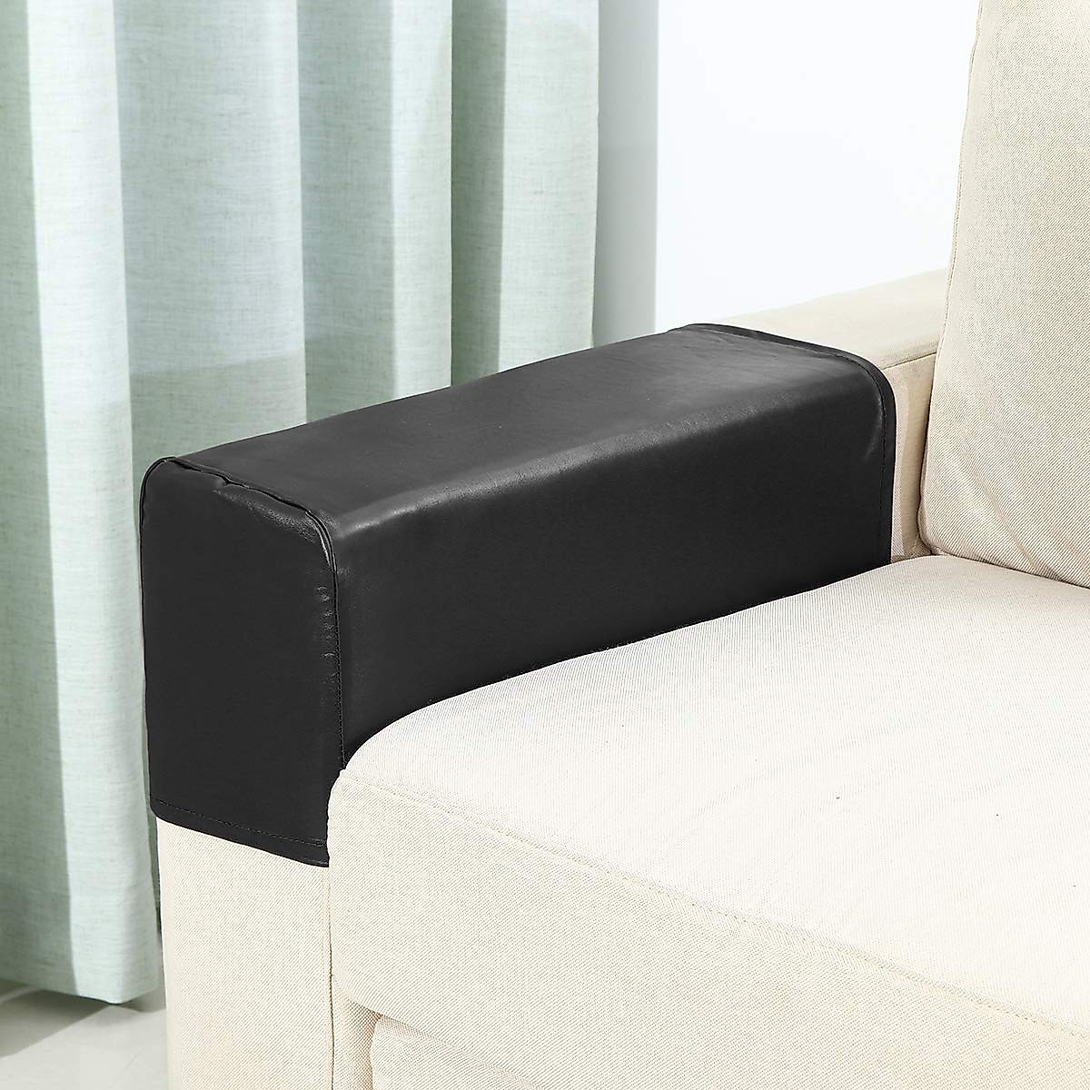 HAPYLY Set of 2 PU Leather Sofa Armrest Cover Anti-Slip Waterproof Furniture Armrest Protector Armchair Slipcovers for Recliner Sofa Chairs (Black)
