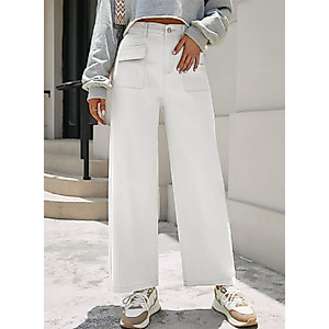 Dokotoo Cargo Pants Women Womens Pants Wide Leg High Waisted Jeans Pants White Work Slacks Dress Pants 2025 Trendy Outfits Spring Fashion Clothes Clothing Womens Trousers Casual Teacher Pants Palazzo