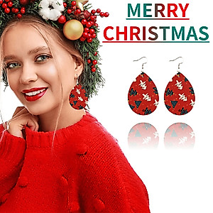AOUXSEEM 241 Pcs Christmas Faux Leather Earrings Making Kit for Beginner, Contains 72 Pre Cut Hollow Teardrop Earring Pieces with Hooks Jump Rings Opener Earring Display Cards and Self-Adhesive Bags
