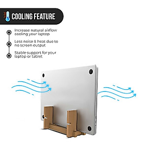 Kothar Wooden Vertical Laptop Stand for Desk, Vertical Laptop Holder, Bamboo, Desktop Dock for Apple MacBook, Microsoft Surface, iPad, Tablets and More