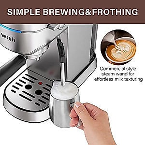 wirsh Espresso Machine, Espresso Maker with Commercial Steamer for Latte and Cappuccino, Expresso Coffee Machine with 42 oz Removable Water Tank,Stainless Steel (Home Barista)