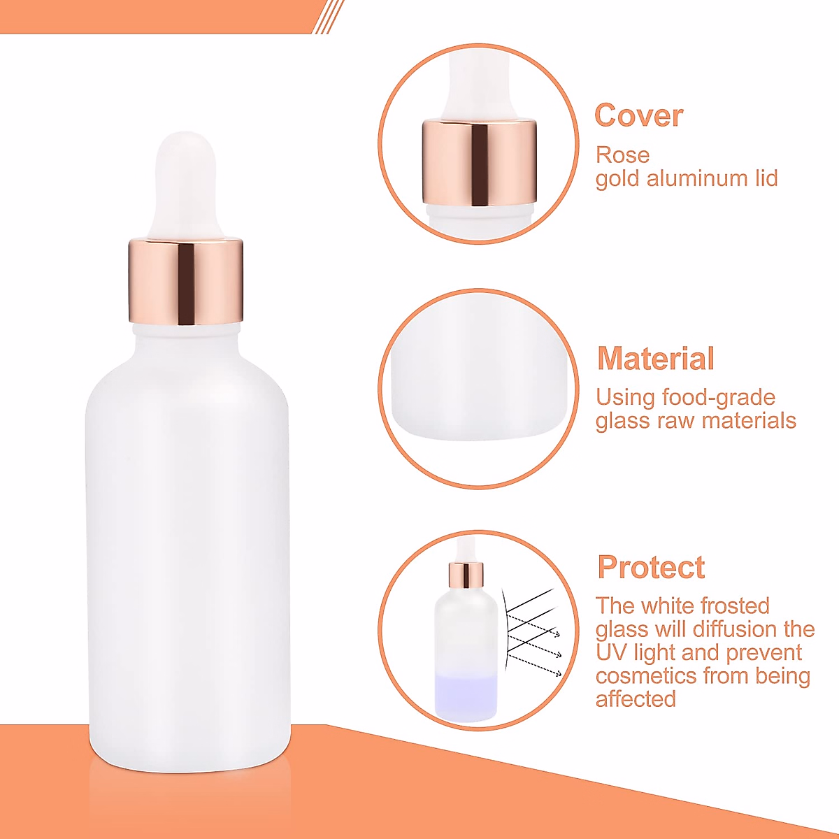 6 Pack,Frosted Glass Essential Oil Dropper Bottle,Empty Glass Liquid Container Holder With Glass Eye Dropper,Rose-Golden Caps Travel Perfume Cosmetic Container-Pipette&Funnel included (50ml/1.7 Ounce)