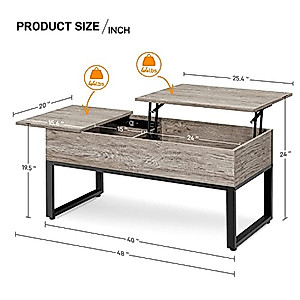 Yaheetech 40 inch Lift Top Coffee Table with Hidden Storage Compartments, Farmhouse Rasing Coffee Table with Large Storage for Living Room, Gray