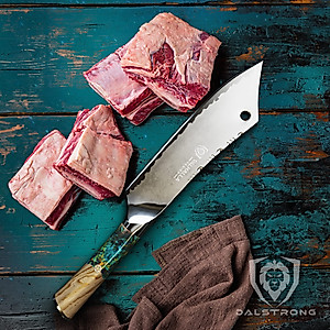 Dalstrong Chef & Cleaver Hybrid Knife - The 'Crixus' - 8 inch - Valhalla Series - 9CR18MOV HC Steel - Resin & Wood Handle - Razor Sharp Chef's Knife - w/Leather Sheath