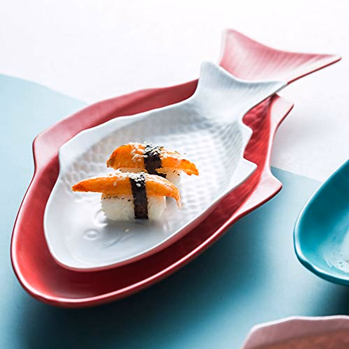 Cabilock Ceramic Fish Shaped Plate Appetizer Serving Tray Platter Creative Japanese Snack Storage Dish Tray for Restaurants Home (11 Inches White)