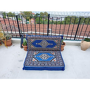 Loveseats, Sectional Sofa, Arabic Sofa Floor Seating Set, Pallet Sofa, Floor Cushions, Turkish Floor Sofa, Arabic Majlis, Kilim Rug Design (Blue)