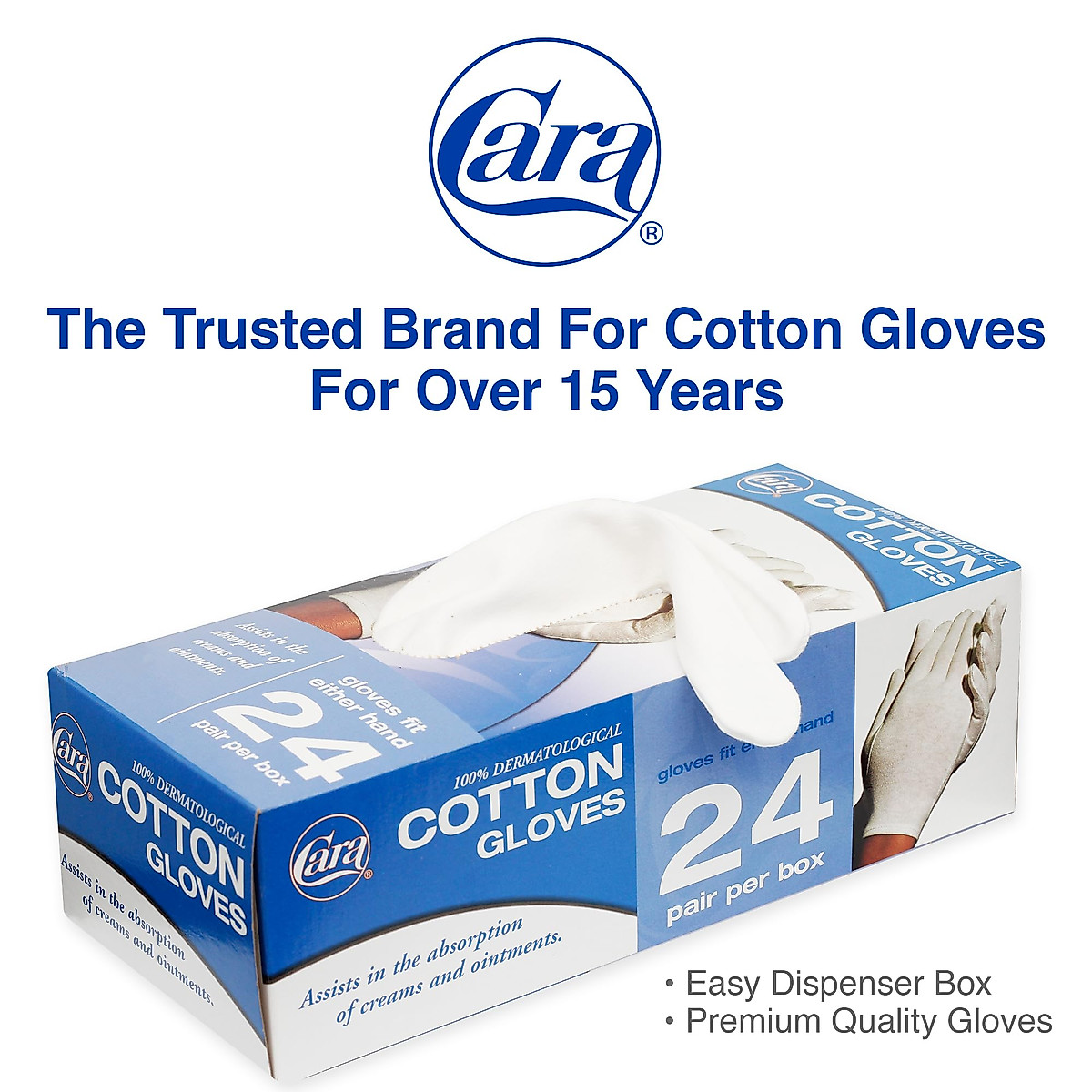 Cara Moisturizing Eczema 100% Premium Cotton Gloves, Medium, White, 24 Pair