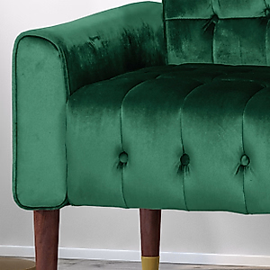 Christopher Knight Home Aubrie Tufted Velvet Loveseat Tipped Tapered Legs, Emerald and Gold Finish