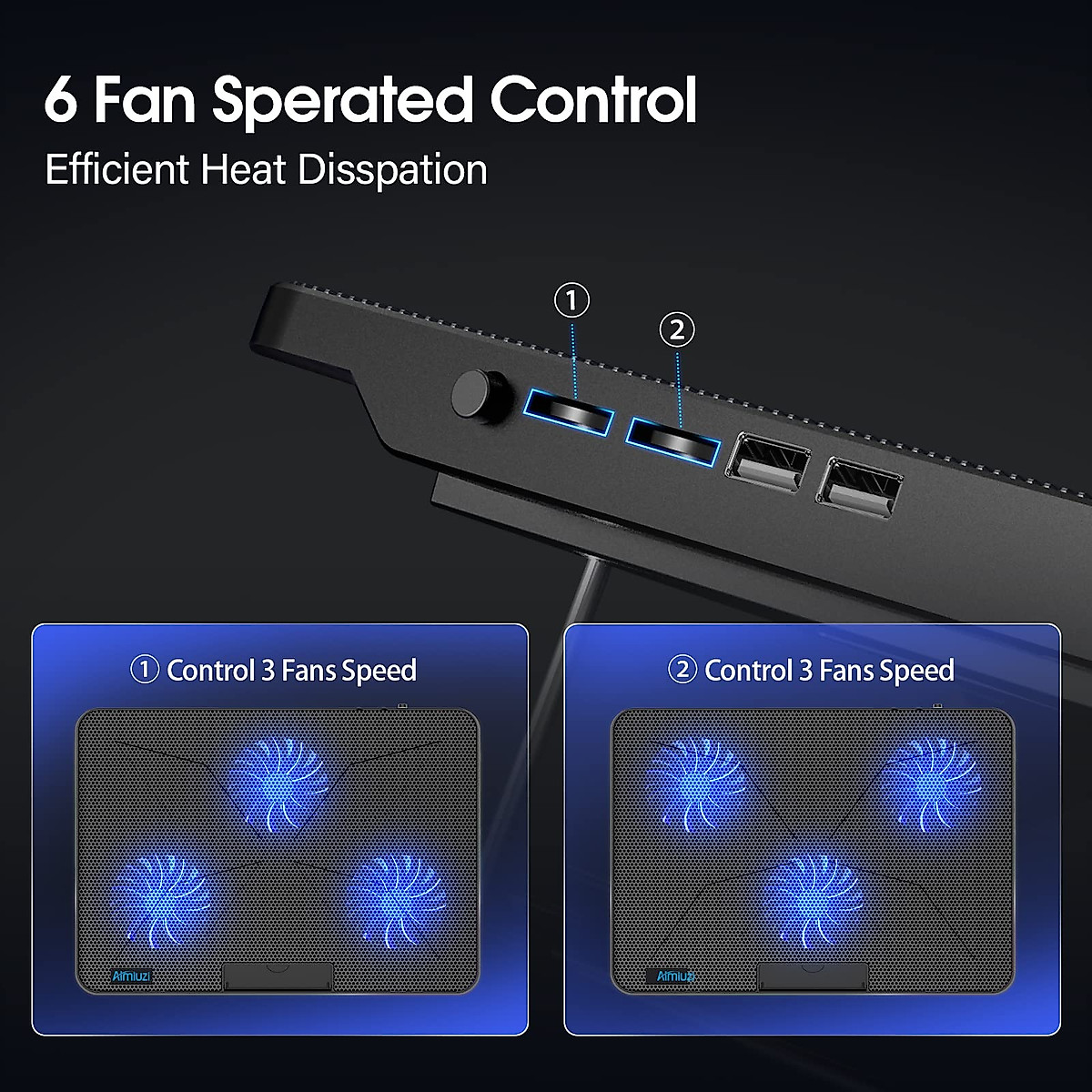 Laptop Cooling Pad, Gaming Laptop Cooler with 6 Quiet Fans, Laptop Fan Cooling Pad Fits 12-17 Inch Laptop, USB Port Powered, 7 Adjustable Height