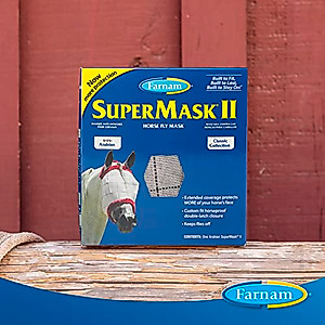 SuperMask II Fly Mask Without Ears for Smaller Horses or Arabian Horses, Full Face Coverage and Eye Protection from Insect Pests, Structured Classic Mesh with Plush Trim, Small Horse/Arabian Size