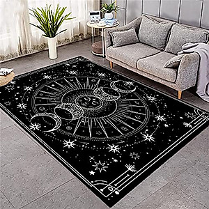 LGGQQW Sun and Moon Area Rugs Black and White Stars Space Carpets Astrology Zodiac rugsfor Bedroom Teen Girl Psychedelic Aesthetic Rugs