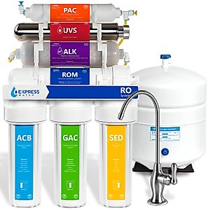 Express Water Reverse Osmosis Alkaline Ultraviolet Water Filtration System – 100 GPD (Deluxe Chrome Faucet)