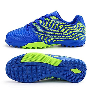 starmerx Boys Girls Turf Soccer Cleats Kids Athletic Soccer Shoes Lace Up Cleats (13,Blue)