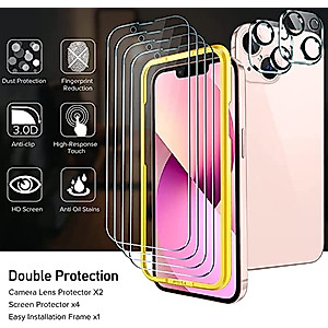 ivoler [4+2 Pack] Tempered Glass for iPhone 13 6.1 inch [4 Pack] with [2 Pack] Camera Lens Screen Protector with [Alignment Frame], Anti-Scratch Case Friendly Transparent HD Clear Film
