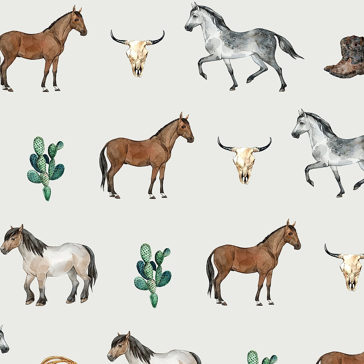 REVEL & Co Western Horses Birthday Gift Wrap by Hoot LeRoux—Horse Wrapping Paper Folded flat, 27 x 39 inches—Cowboy Wrapping Paper with Horses, Cowboy Boots, Cow Skulls, and Cactus