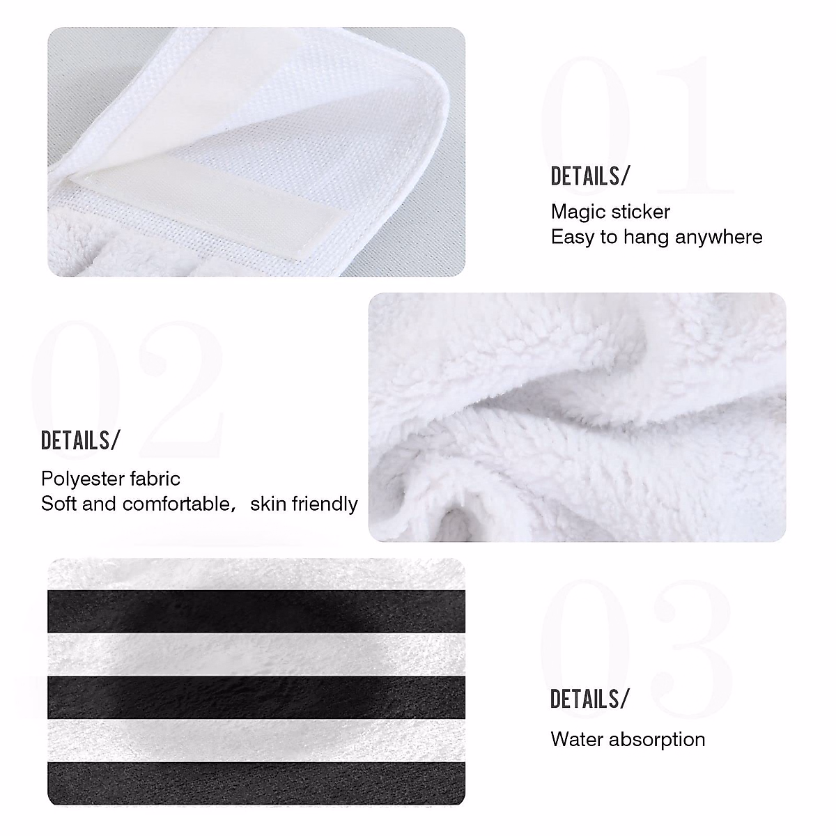 JSTEL Striped Dish Towels for Drying Dishes,Black White Stripe Kitchen Cloth Hanging Dish Towels Absorbent Hanging Towel Thick Hand Dry Towel