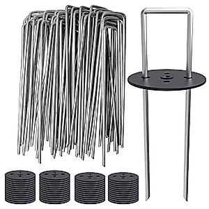 MySit 50 Pack Vapor Barrier Stakes with Landscape Staples Gasket Caps, 6 Inch Weed Barrier Stakes for Moisture Barriers Crawlspace, Garden Ground Staples for Weed Block Landscaping Lawn Fence Pins