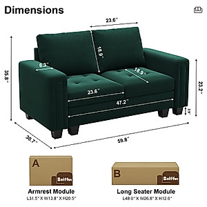 Belffin Velvet Modular Loveseat Sofa Couch 2 Seater Sofa Love Seats for Small Space Green