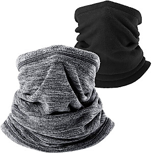 WTACTFUL Windproof Fleece Neck Warmer Thermal Snoods Scarf Ski Face Mask Thick Cover Bandana for Cold Weather Keep Warm Winter Outdoor Snowboard Skiing Cycling Hunting Men Women Gray & Black