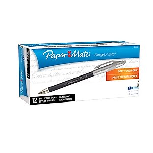 Paper Mate 85582 FlexGrip Elite Retractable Ballpoint Pens, Fine Point, Black, 12 Count