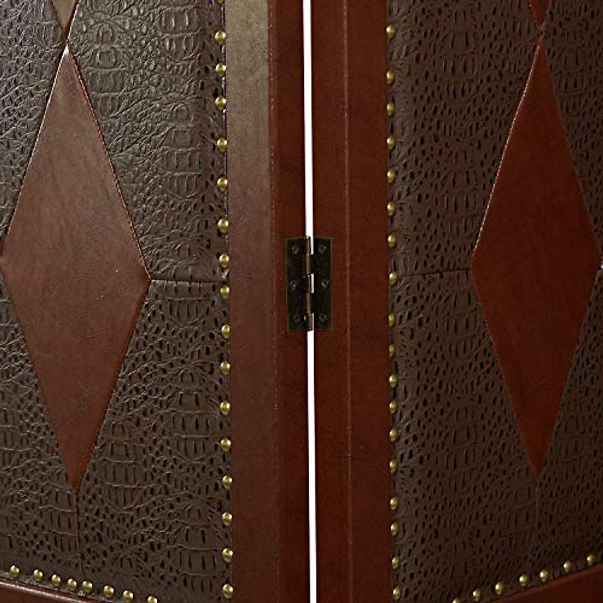 Deco 79 Faux Leather Scroll Partition Room Divider Screen Hinged Foldable Partition 4 Panel Privacy Screen with Faux Leather Detailing, Room Partition 64" x 1" x 71", Brown