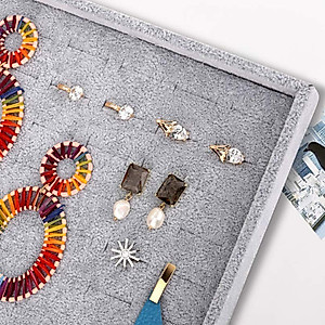 Pimuza Grey Velvet Stackable 100 Slot Ring Inserts Jewelry Tray Showcase Display Organizer Holder Storage Box Case Pad Stackers for Valet Closet, Decorate Vanity Table, Cabinet, College Dorm Drawer