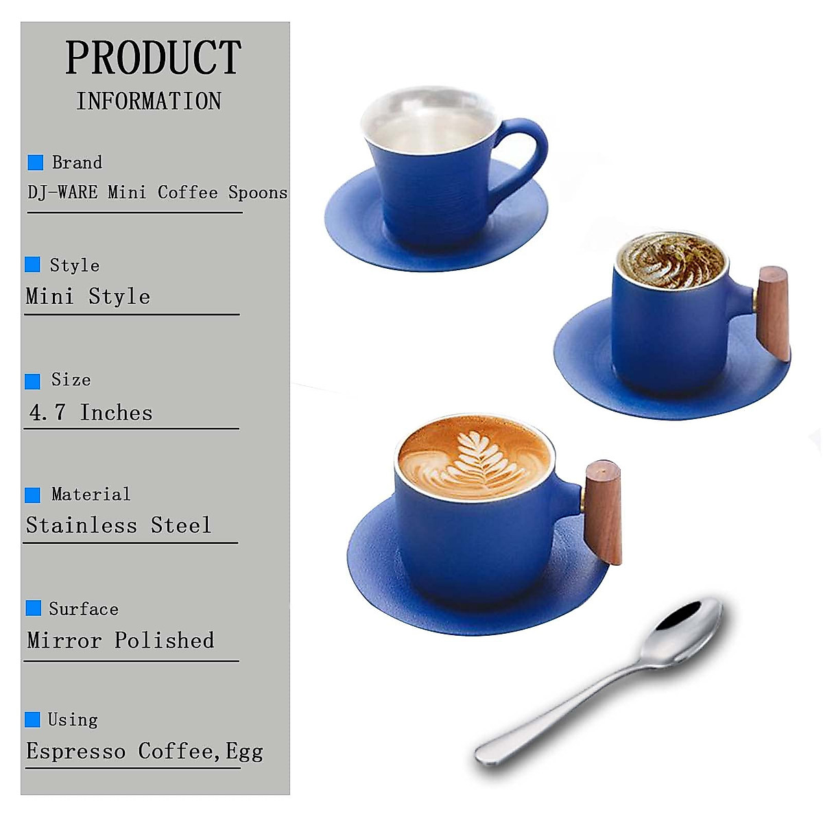 DJ-WARE Espresso Spoons Mini Demitasse Stainless Steel Coffee Spoon for 2-7 Oz Mugs, Set of 12, 4.7 Inch