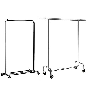 SONGMICS Clothes Rack and Garment Rack on Wheels Bundle, Heavy Duty Clothing Racks, Steel, Extendable Rail, Storage Shelf, Black and Chrome UHSR25BK and UHSR11S
